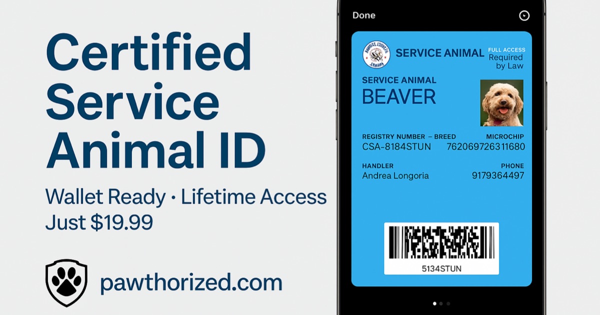 Certified Service Animal ID – Digital & Wallet Ready | Pawthorized